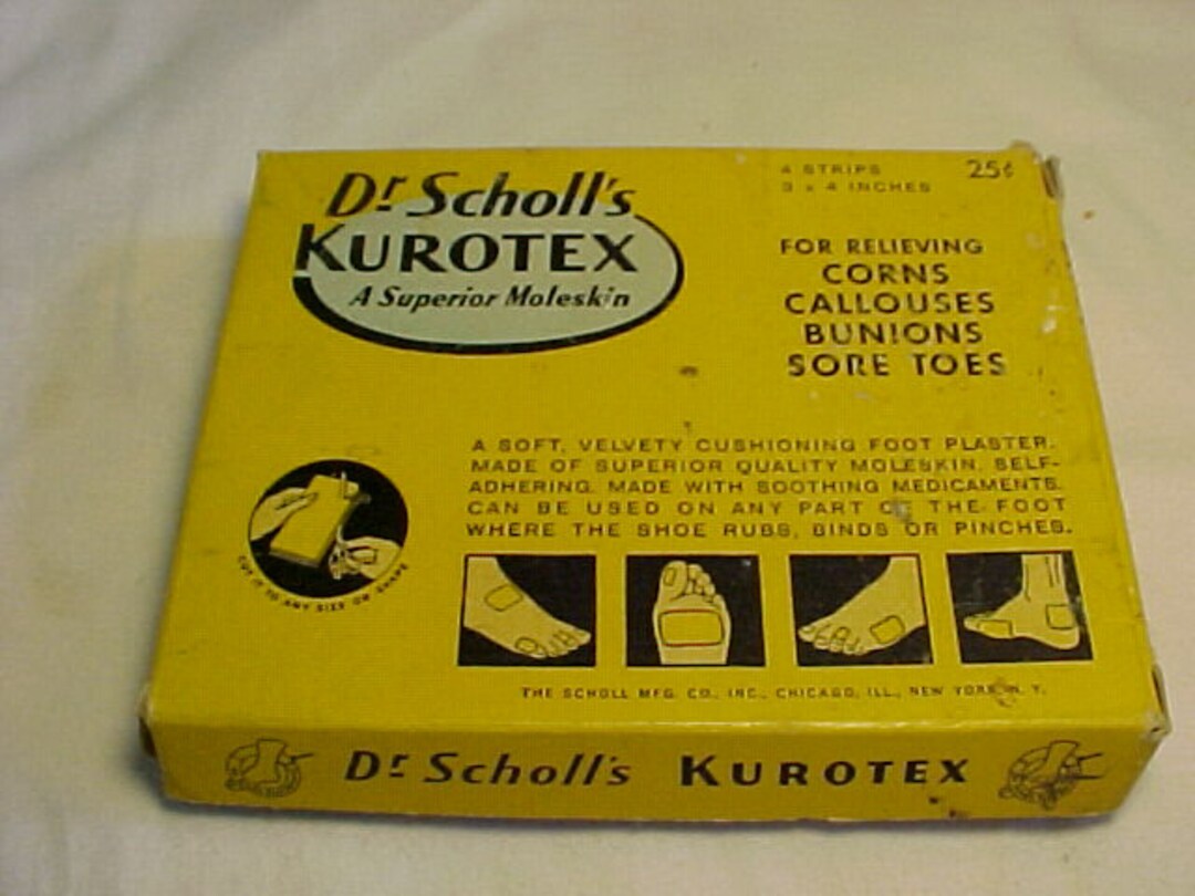 1938 Dr. Scholl's Kurotex the Scholl Mfg. Co. Chicago, ILL., New York, N.Y., Foot Feet Medicine ...