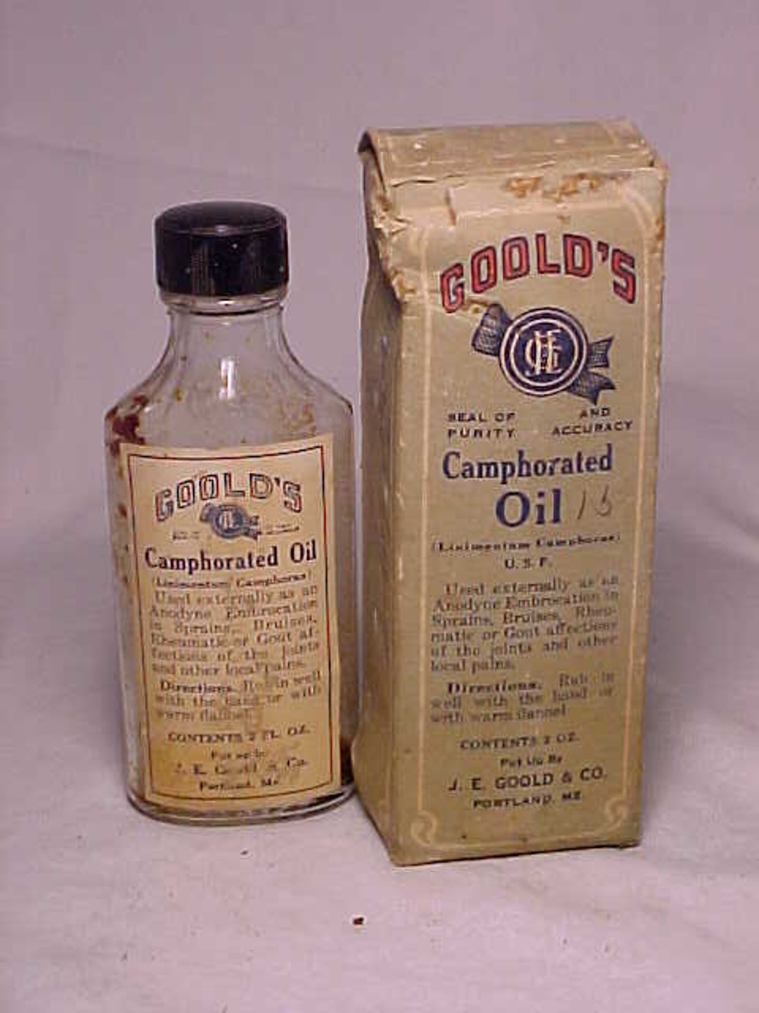 C1930s Goold's Camphorated Oil Put up by J. E. Goold & Co. Portland ...