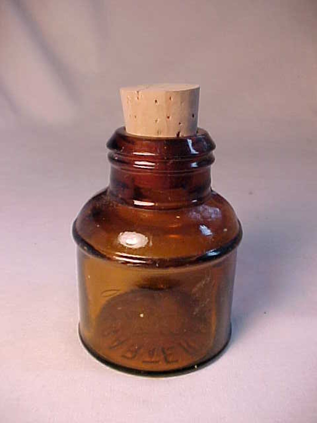 C1880s Carter's 7 1/2 Amber Blown Glass Cork Top Inkwell Ink Bottle ...