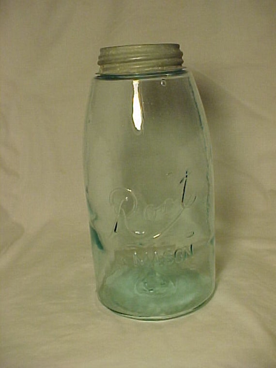 C1900 Root Mason Half Gallon Canning Fruit Jar Aqua Glass | Etsy