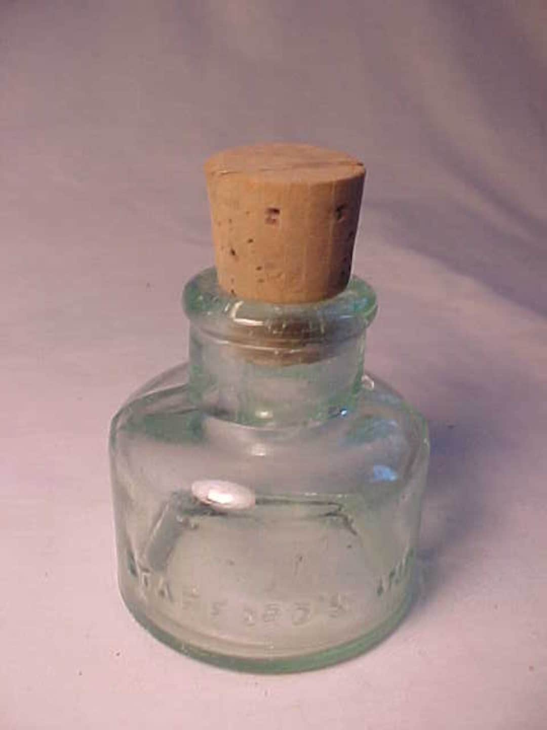 C1880s Stafford's Ink Small Squatty Aqua Blown Glass Cork Top ...
