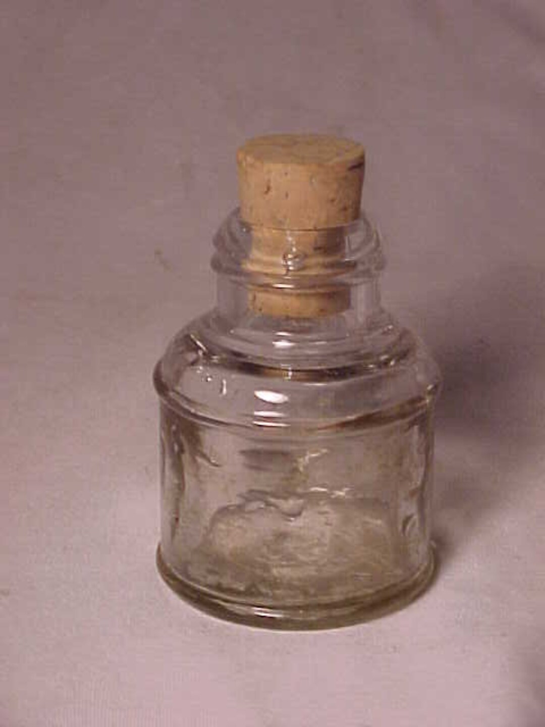 C1900 Carter's 7 1/2 Clear Glass Cork Top Inkwell Ink Bottle With a ...