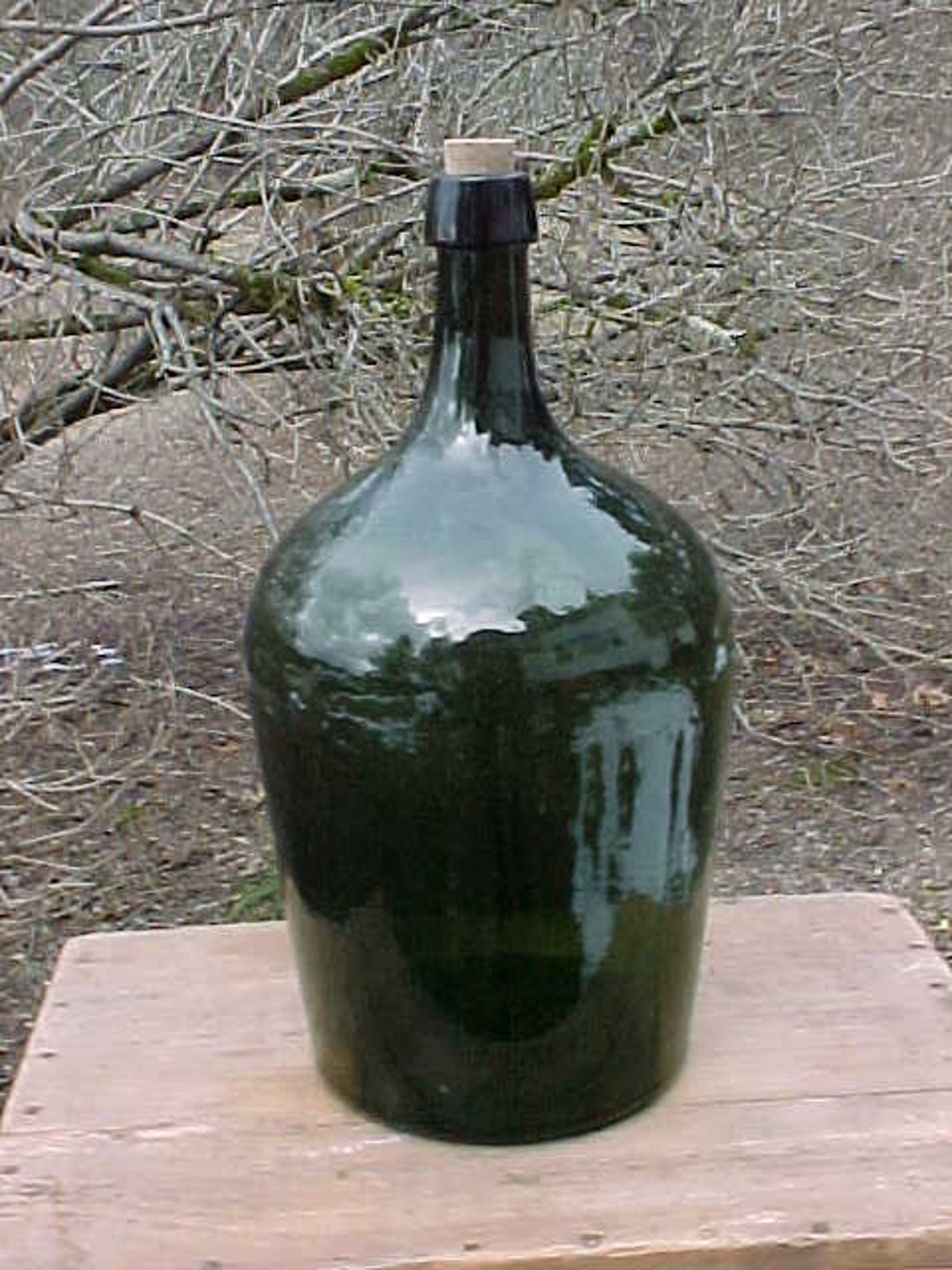 C1890s 1 to 1 1/2 Gallon Size Green Blown Glass Cork Top Demijohn Booze ...