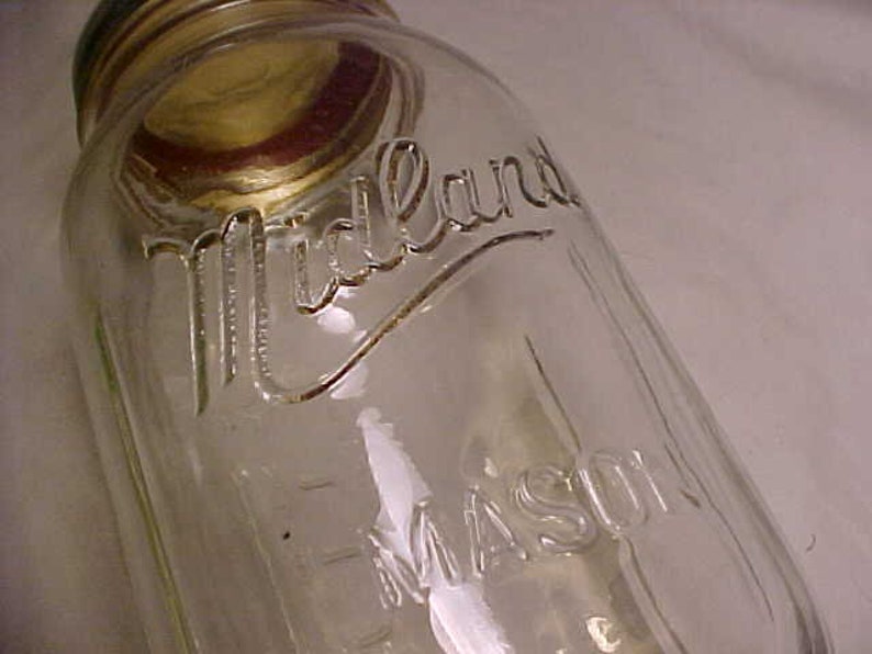 C1970s Midland Mason , Clear Quart Canning Fruit Jar, Country Primitive ...