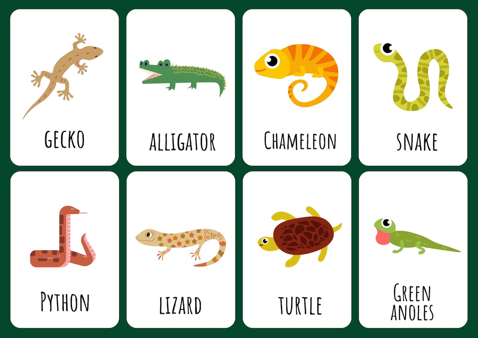 16 Digital Reptile Flashcards for Kids | Printable Educational Cards ...