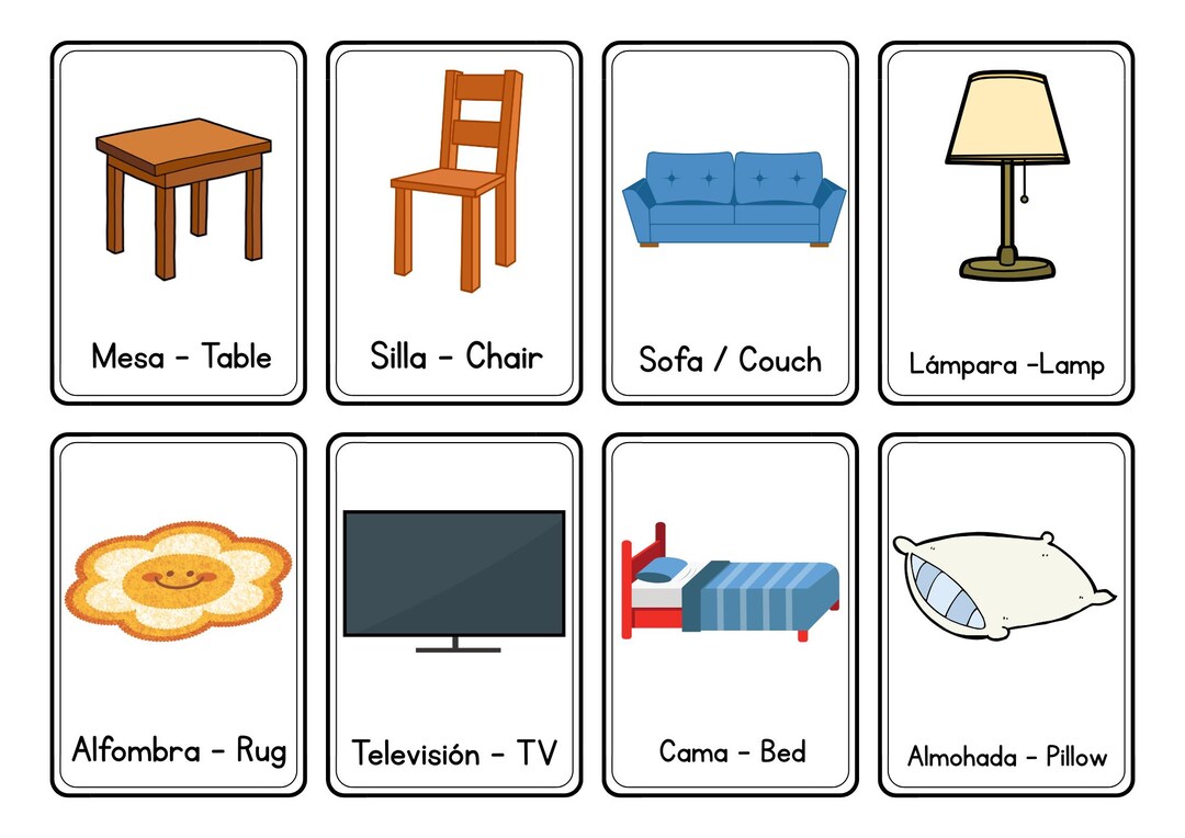 24 Montessori Flashcards – Household Objects in Spanish & English ...