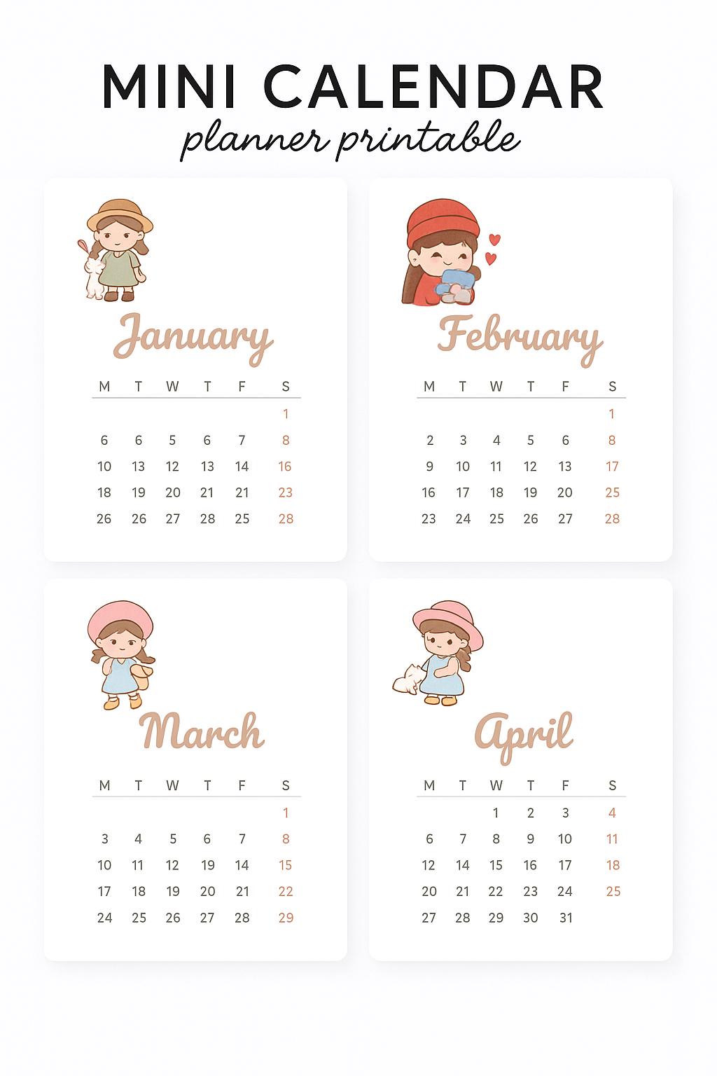 2026 Mini Desk Calendar Printable | Cute 4x6” Monthly Calendar | Small ...
