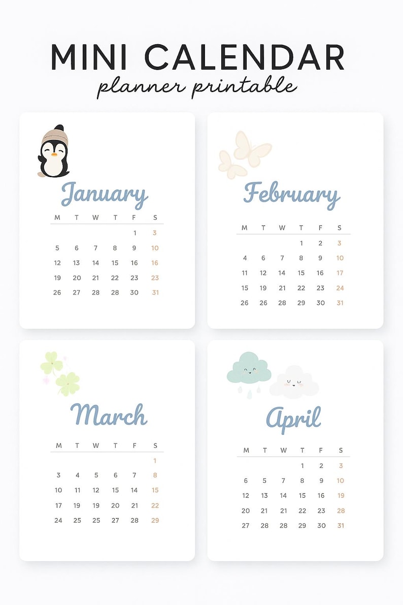 2026 Mini Desk Calendar Printable | Cute 4x6 Inch Monthly Planner Cards ...