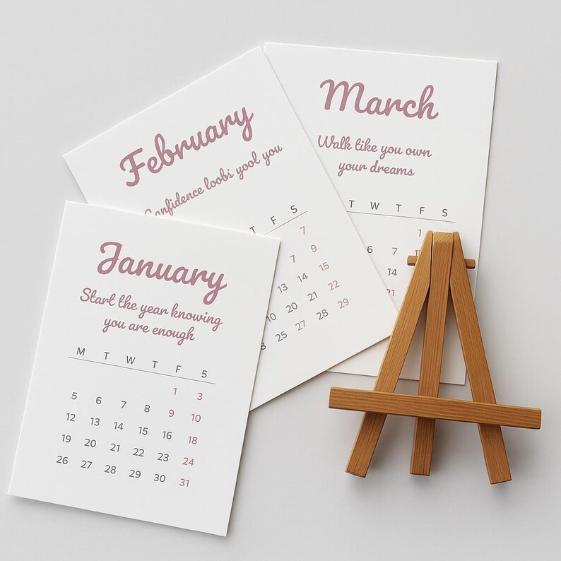 Minimalist Desk Calendar: 4x6" Monthly Cards With Quotes (digital ...