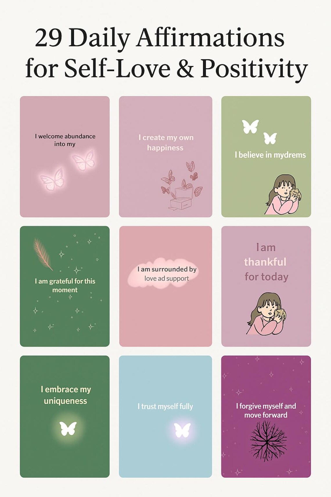 29 Daily Affirmation Cards | Self-love & Positivity Flashcards | Mental ...