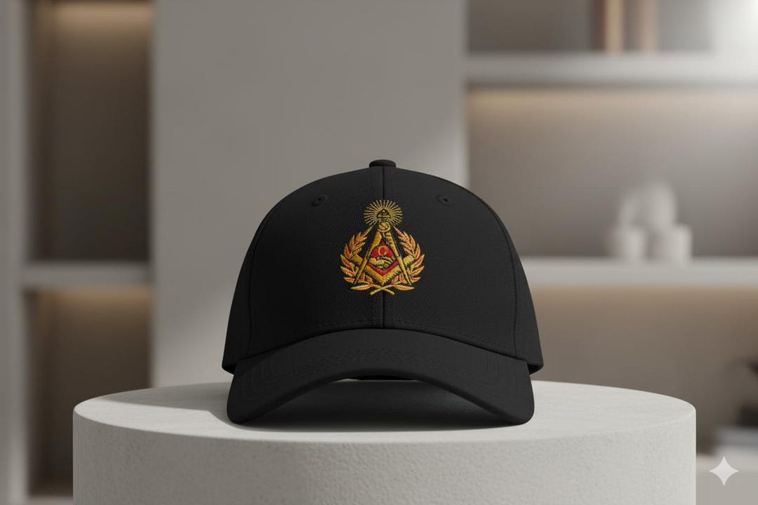 Masonic Black Cap With Fine Machine Embroidery. Adjustable, Durable ...