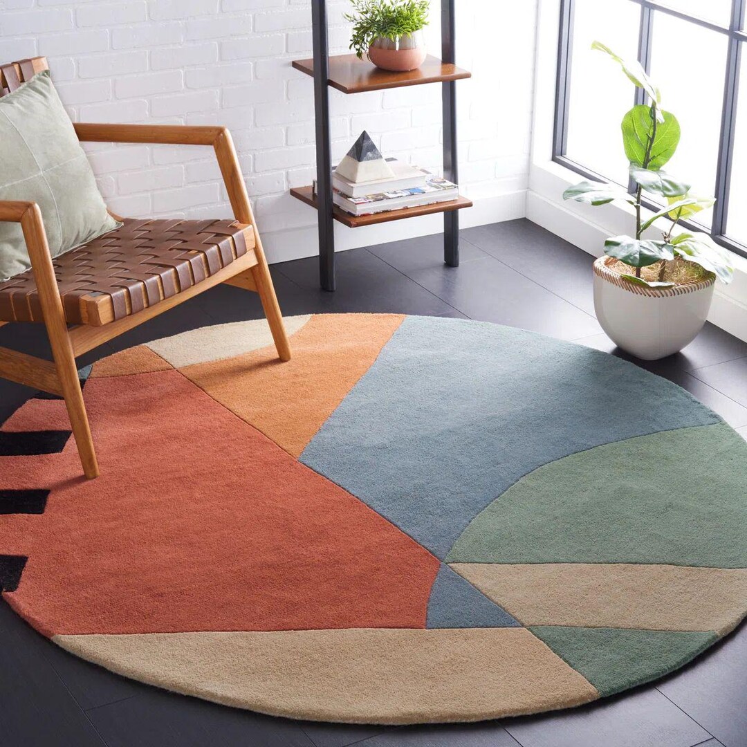 Hand-tufted Round Wool Rug, Multicolor Modern Design - Etsy
