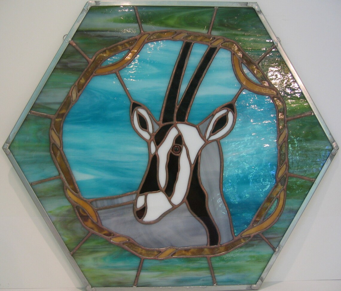 Gemsbok Hexagonal Stained Glass Panel - Etsy