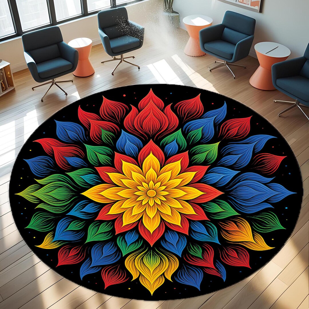 Floral Round Rug: Colorful Lotus Design, Non-slip Velvet Kilim - Etsy
