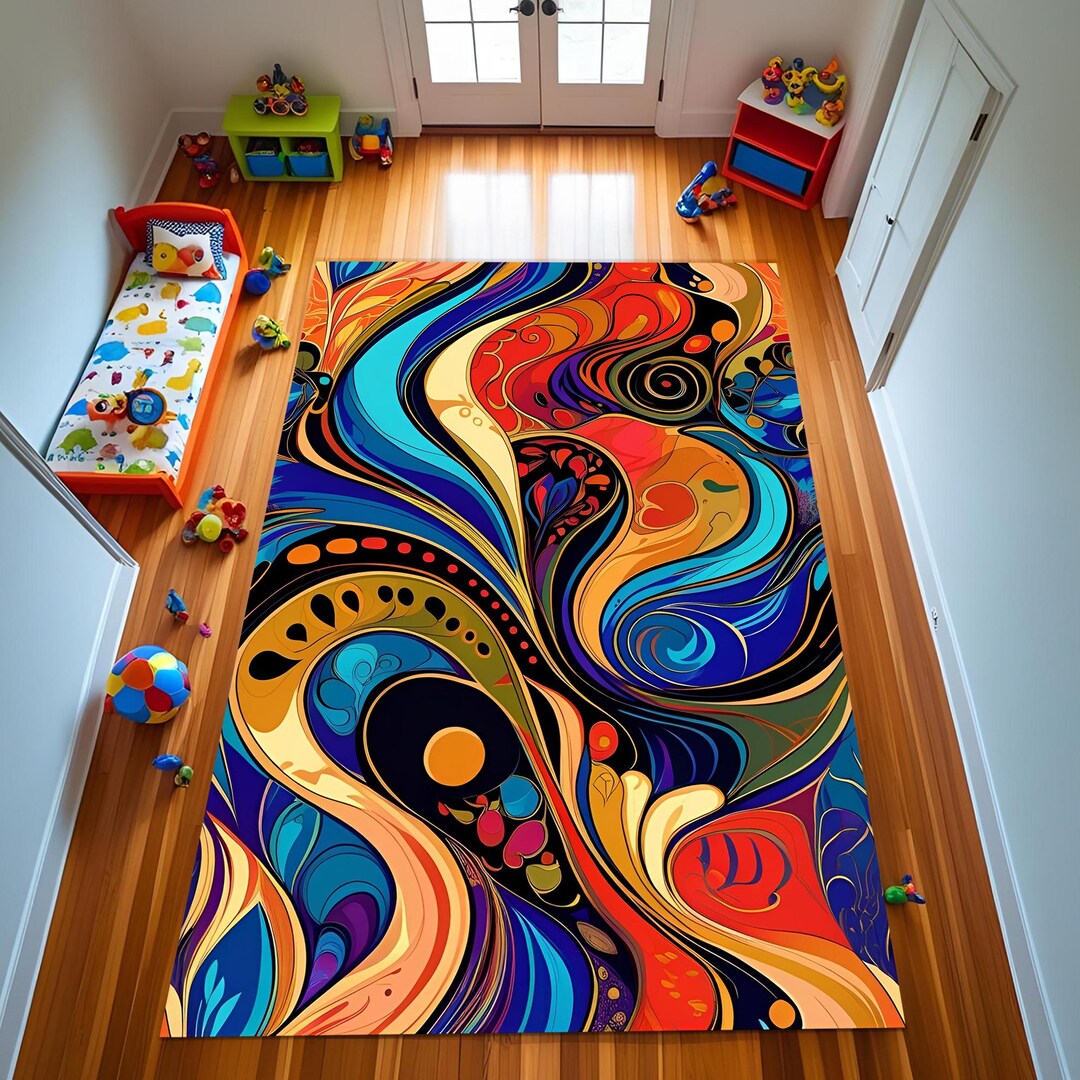 Colorful Abstract Area Rug: Modern Vibrant Velvet, Non-slip & Washable ...