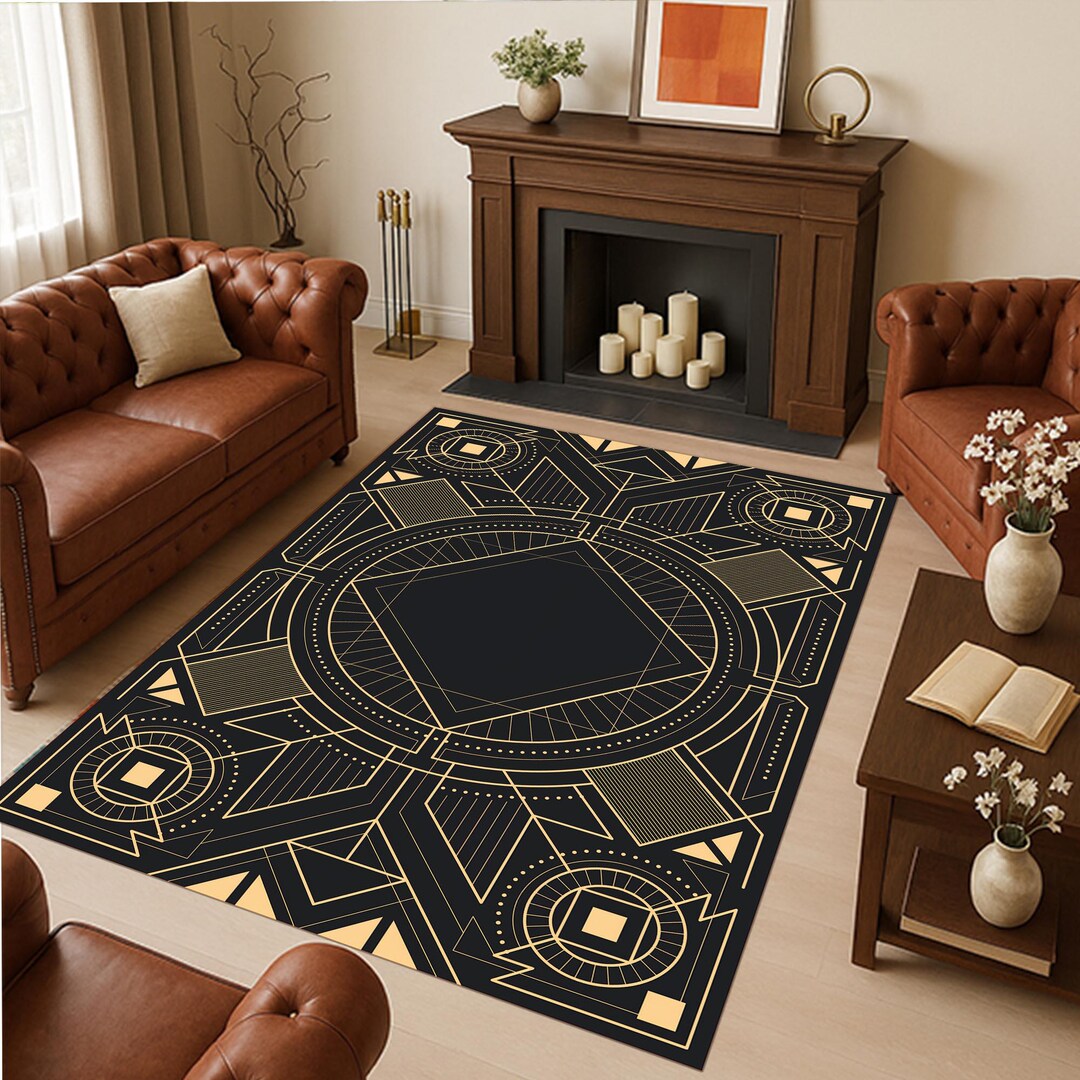 Black & Gold Art Deco Rug: Modern Geometric Salon Rug - Etsy