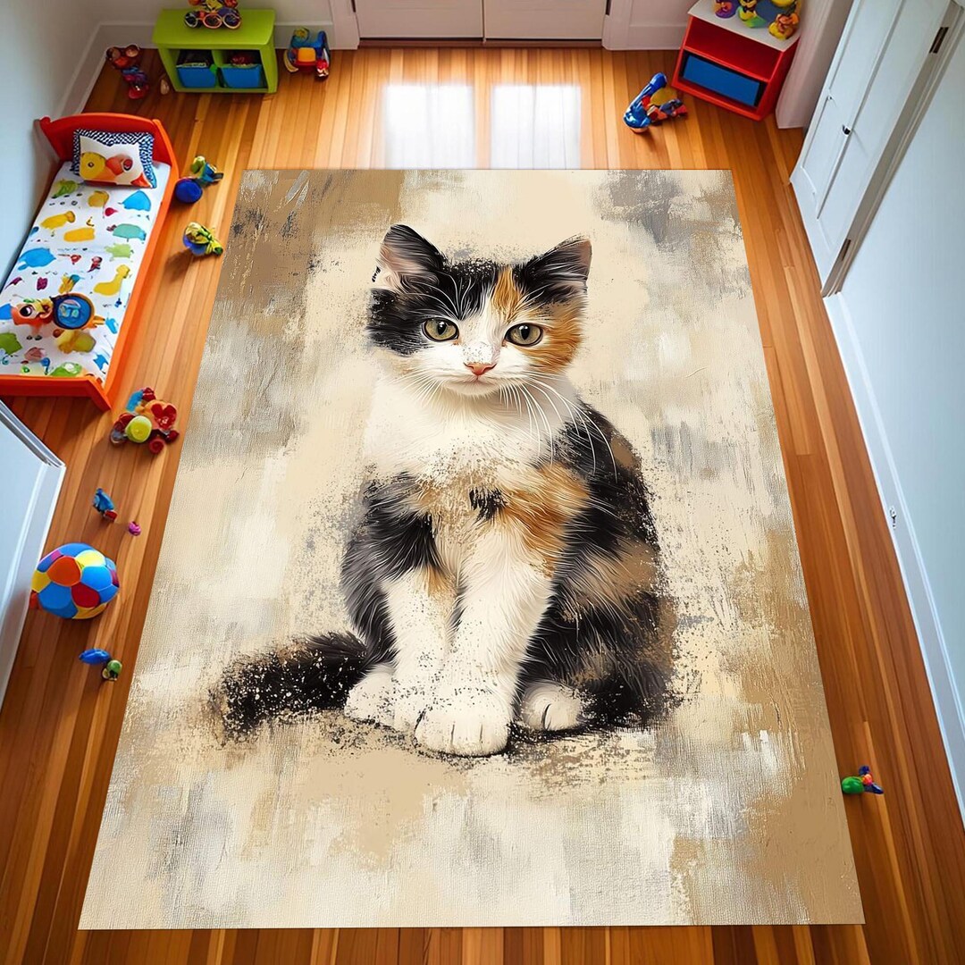 Calico Cat Area Rug, Cute Kitty Print, Cozy Kids Room Decor - Etsy