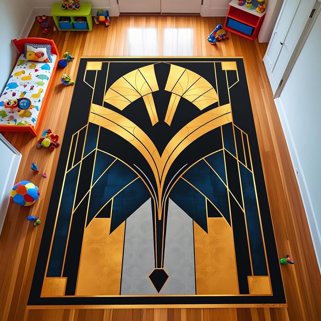 Art Deco Area Rug, Black and Gold Geometric Glam Carpet - Etsy