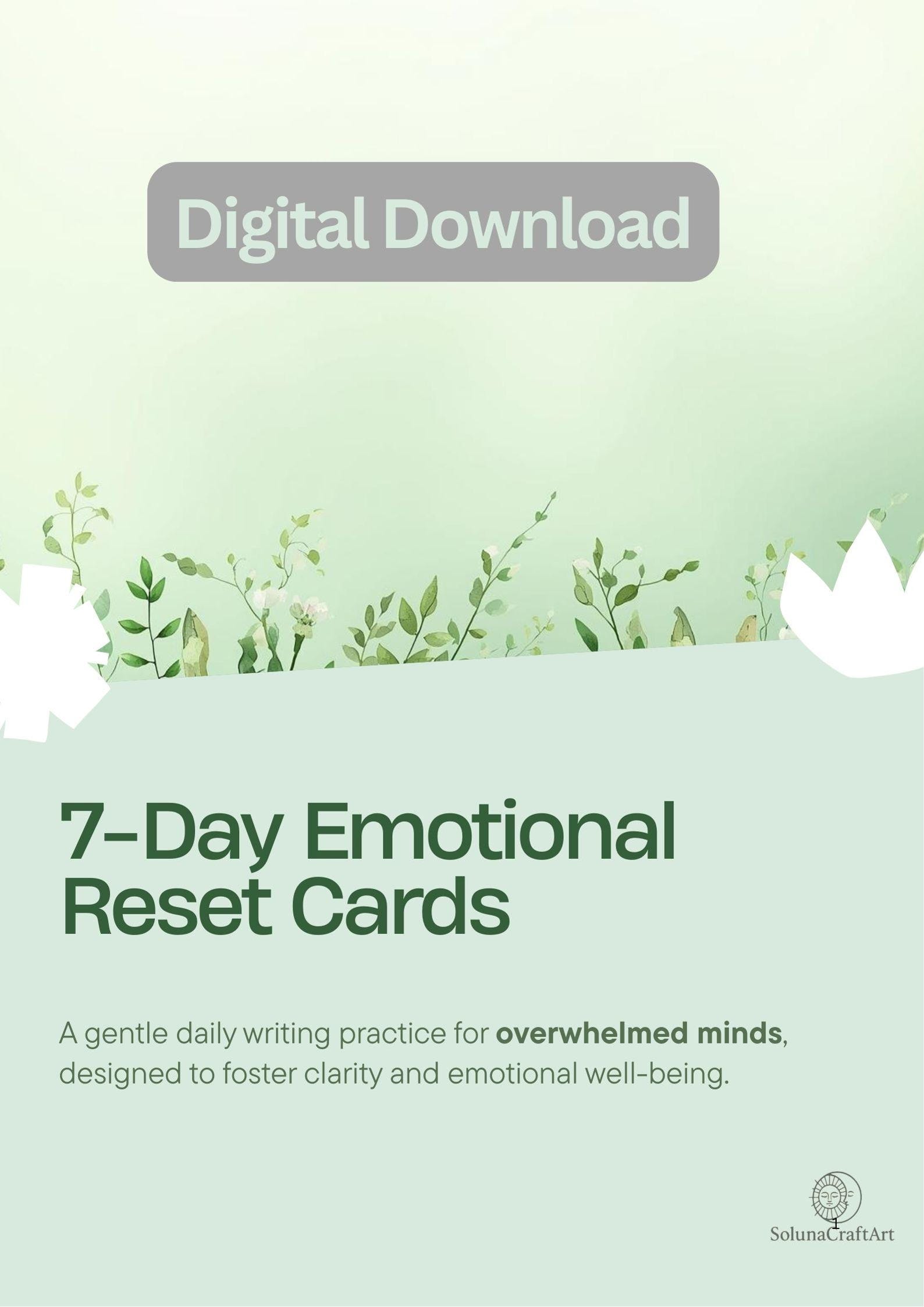7 Day Emotional Reset Cards | Gentle Feelings Journal Pages | Printable ...