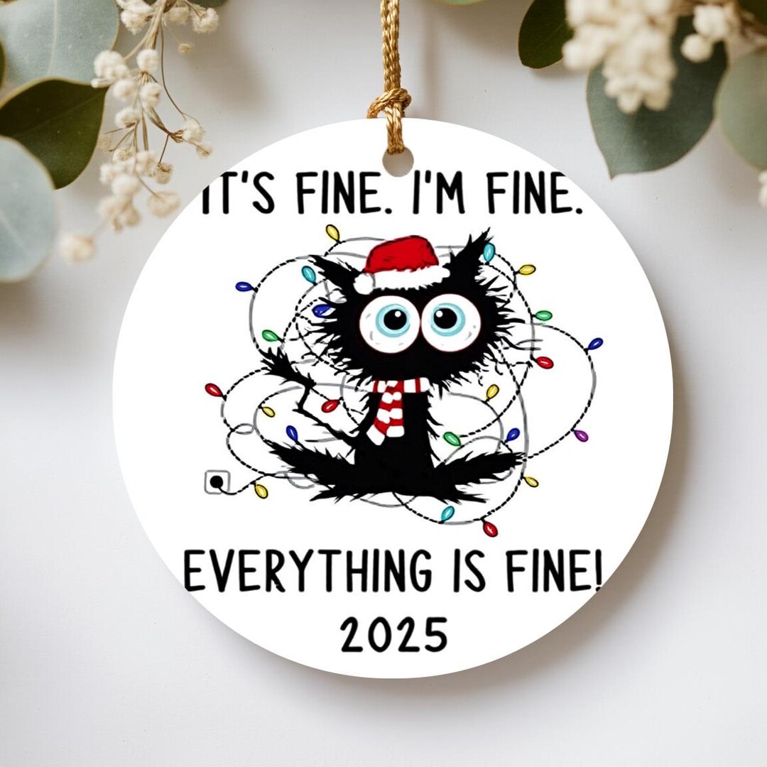 Funny Black Cat Christmas Ornament 2025, It's Fine I'm Fine Ceramic ...