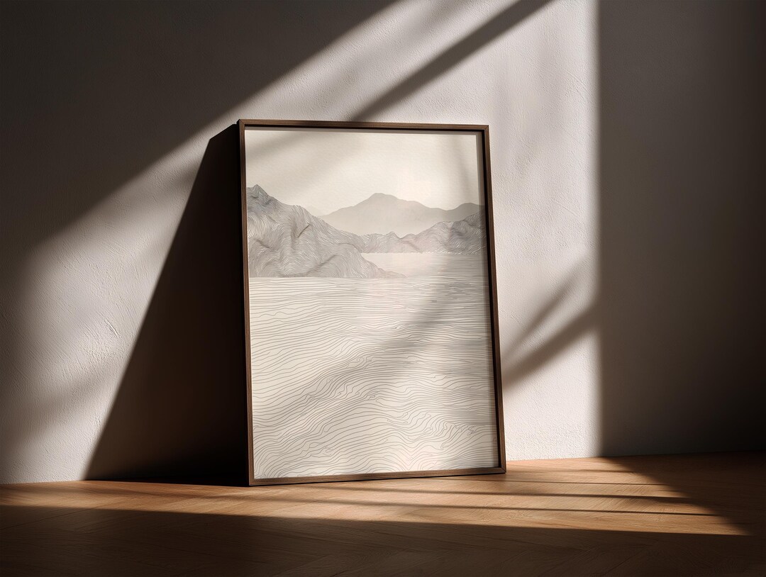 Topographic Landscape Poster — Contour Lines With Mountains & Lake ...