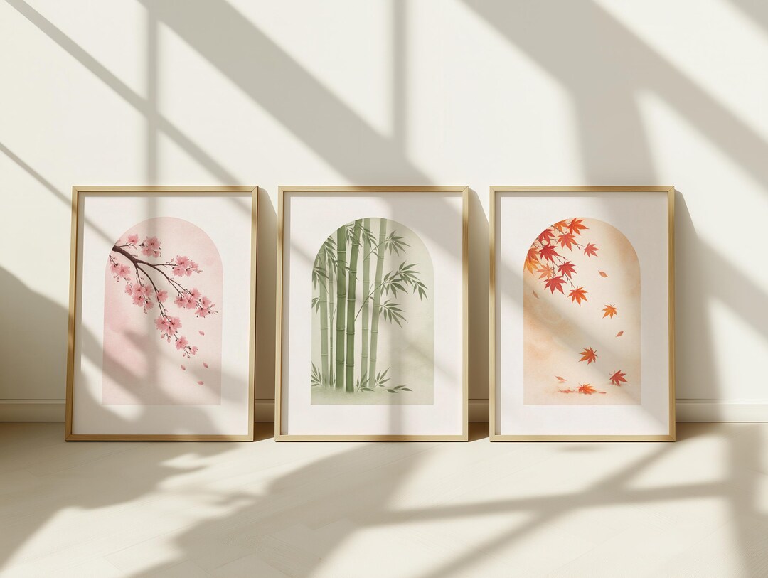 Japanese Arch Prints Set – Cherry Blossom, Bamboo, Maple (digital ...