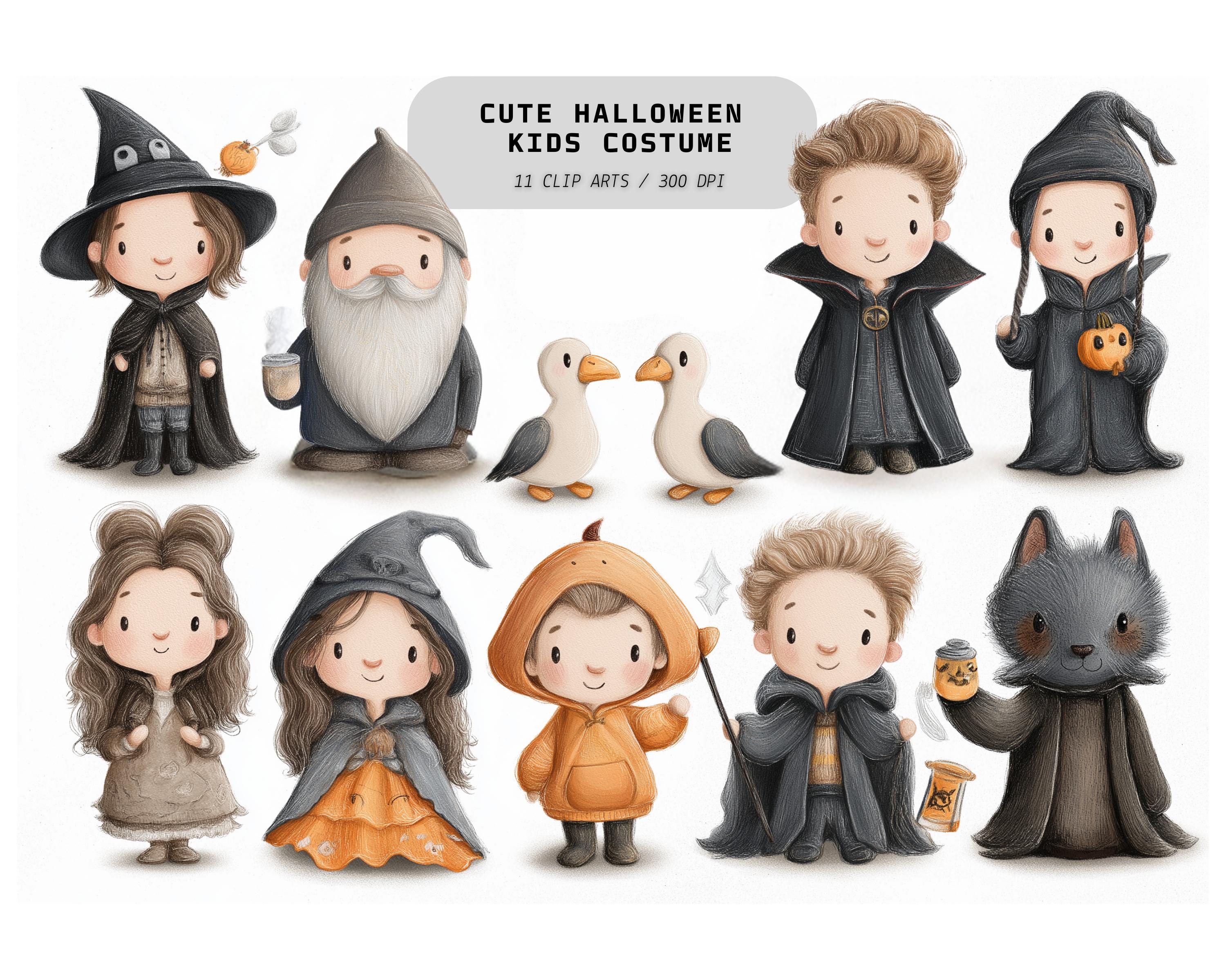 Halloween Kids Costume Clipart: Hand-drawn PNG Set (digital Download ...