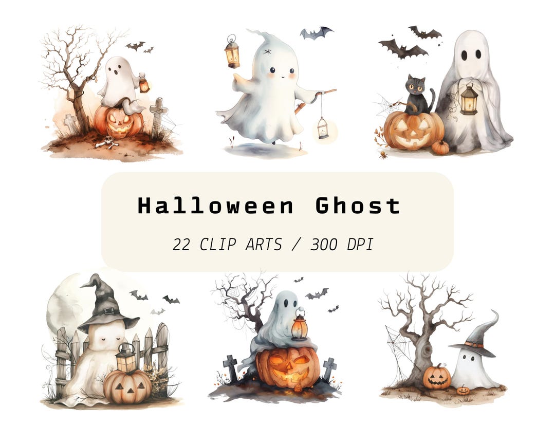 Watercolor Halloween Ghost Clipart: 22 Spooky Pngs (digital Download ...