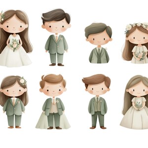 Watercolor Chibi Wedding Clipart: Bride, Groom, Party (32 PNG Digital ...