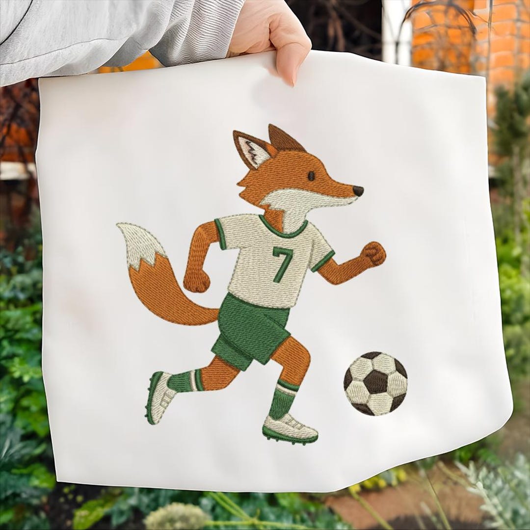 Soccer Fox Embroidery Design, Cute Fox Playing Soccer Embroidery File ...