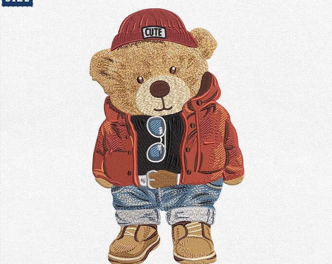 Stylish Winter Bear Embroidery Design, Casual Teddy Machine Embroidery ...