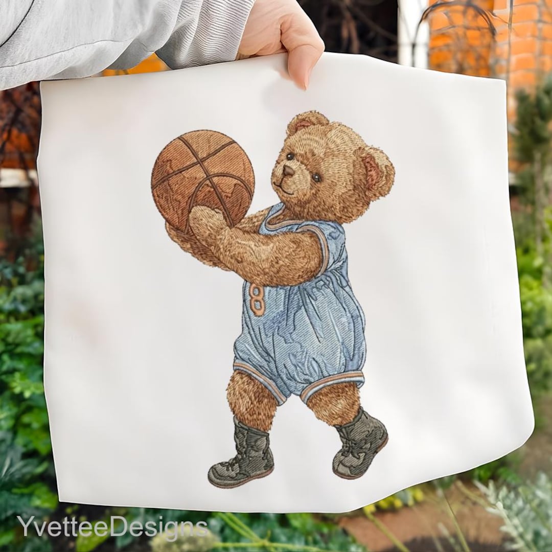 Teddy Bear Basketball Embroidery Design, Cute Bear Playing Basketball ...