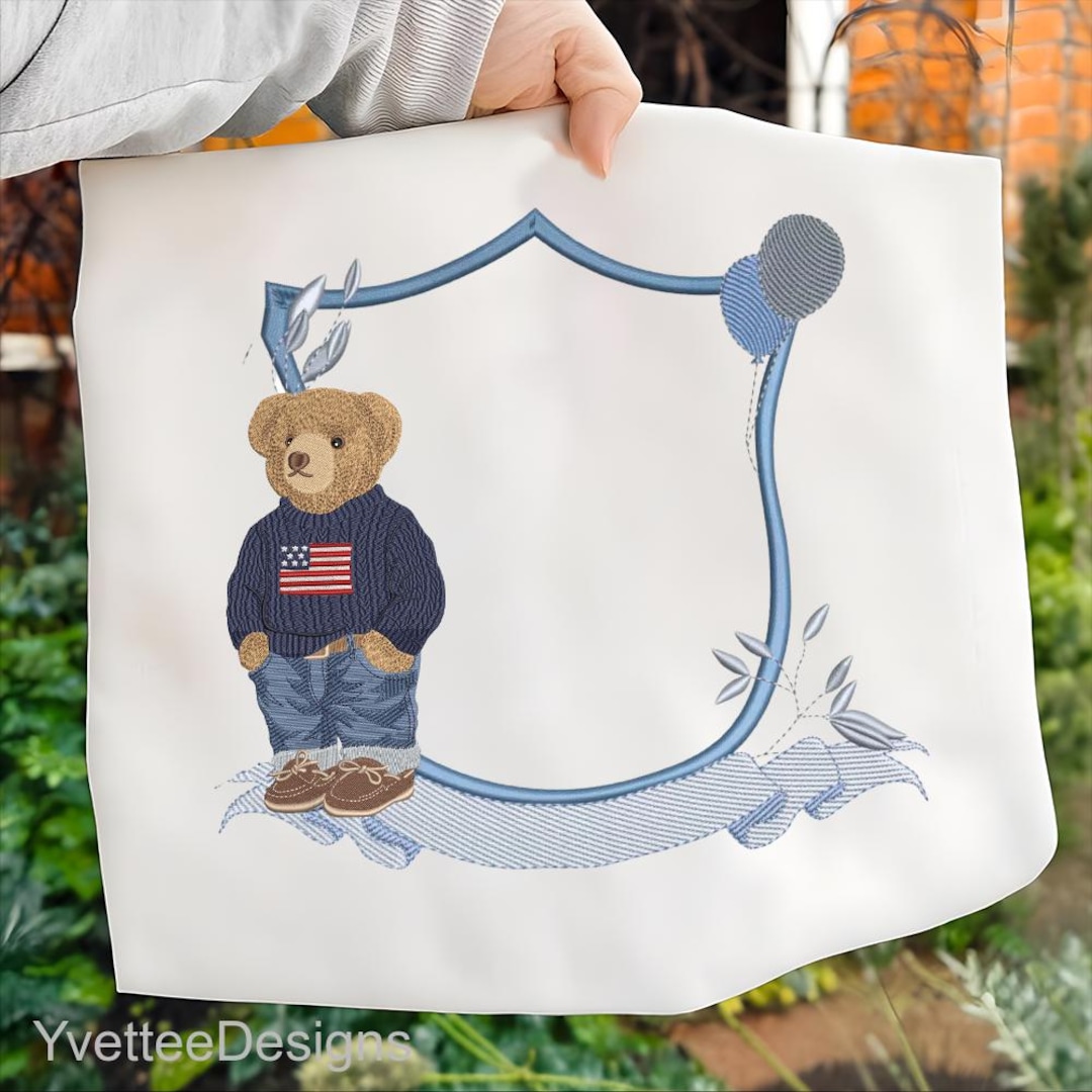 Teddy Bear Monogram Frame Embroidery Design, Teddy Bear Wreath Crest ...