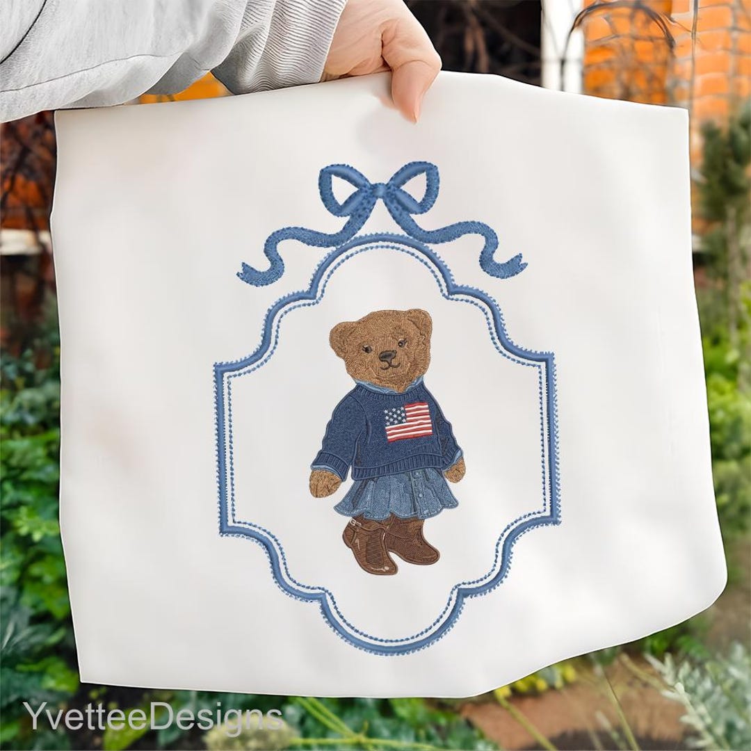 Teddy Bear Coquette Bow Frame Embroidery Design, Coquette Bow Bear ...