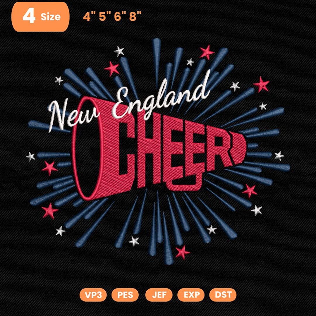 New England Cheer Embroidery Design – Game Day Spirit Megaphone Pattern ...