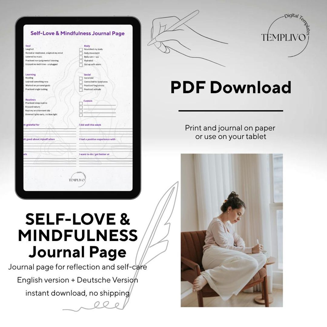 Printable Self Love Journal Page – Mindfulness PDF, Daily Reflection ...