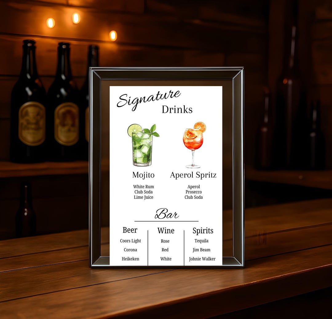 Signature Drinks and Bar Menu Customizable Template - Etsy