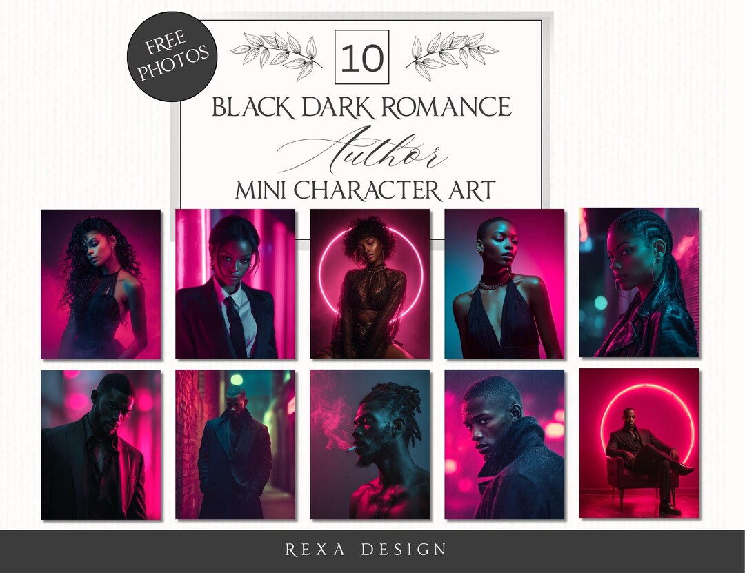 Black Dark Romance Author Character Art Pack Photos Images | 10 Neon ...