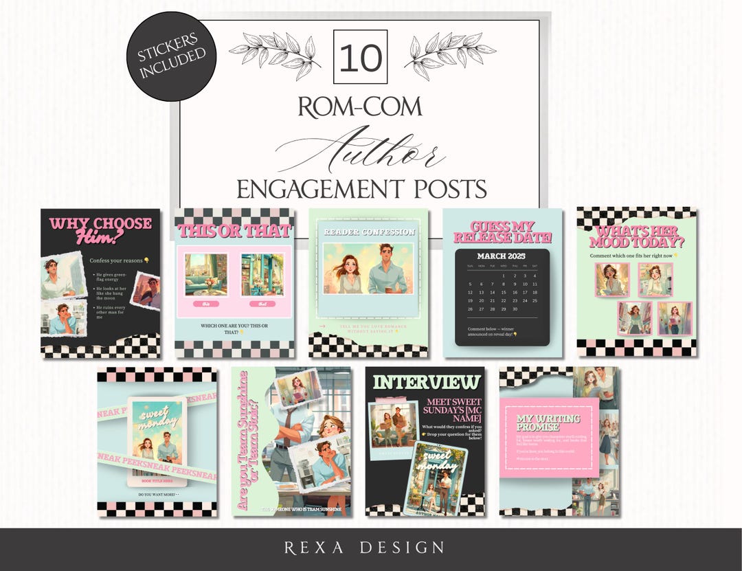Rom-com Author Engagement Posts Pack | Social Media Templates ...