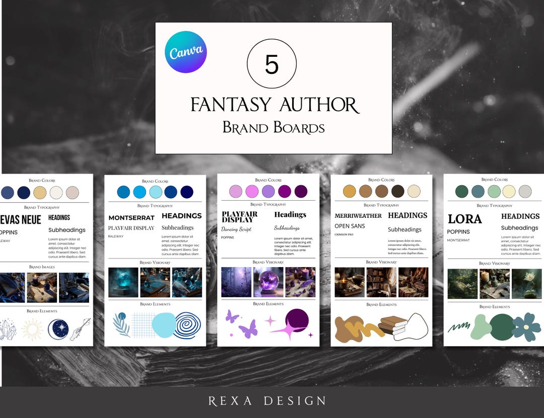 5 Fantasy Author Brand Boards | Canva Templates With Logos | Fantasy ...
