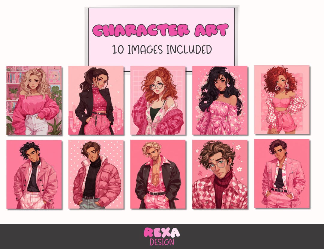 Pink Romance Character Art Pack Ten Illustrated Characters With Cutouts ...