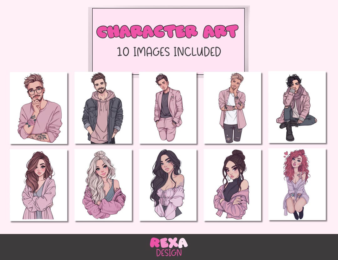 Pink Romance Character Art Pack Illustrated Male Female Characters With ...