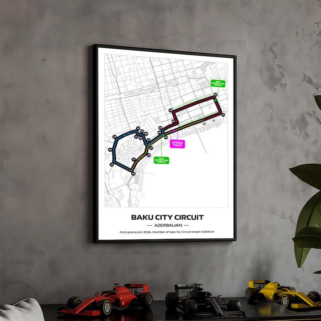 Framed Baku Formula 1 Track Poster: Azerbaijan Grand Prix Circuit Map ...