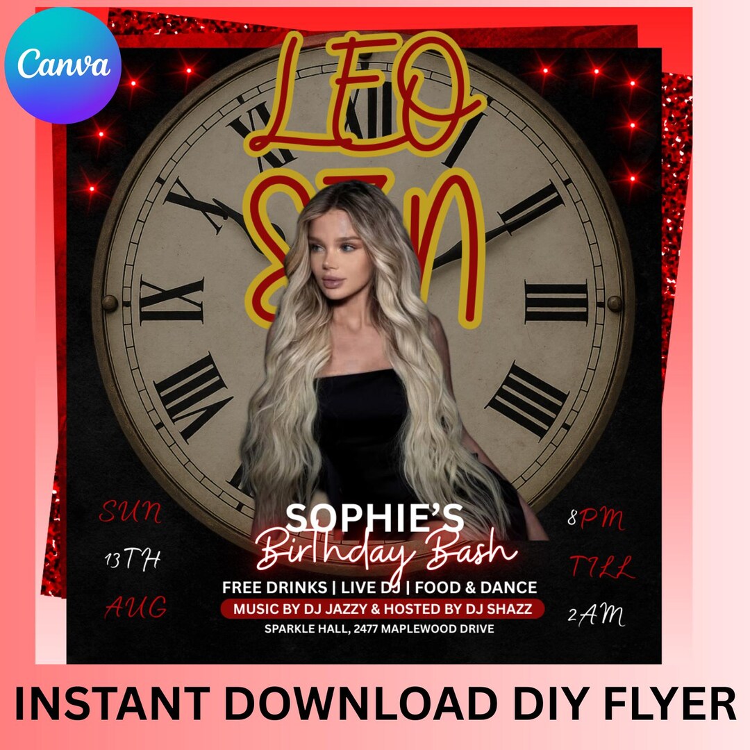 Leo Season Birthday Party Flyer: Canva Template (1080x1080 Px) - Etsy