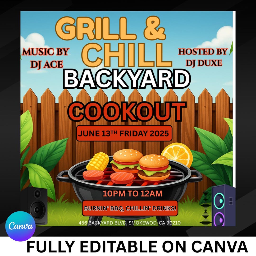 Backyard Cookout Flyer, BBQ Flyer, Summer Cookout Flyer, DIY Canva ...