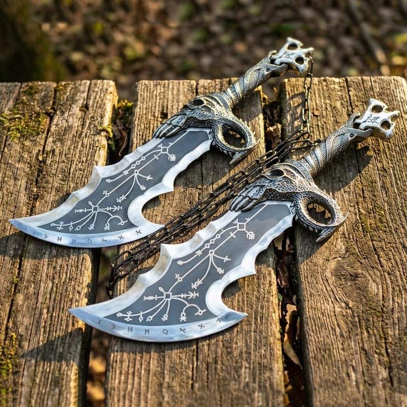 Custom Handmade GOW Kratos Blades of Chaos, God of War Replica Dual ...