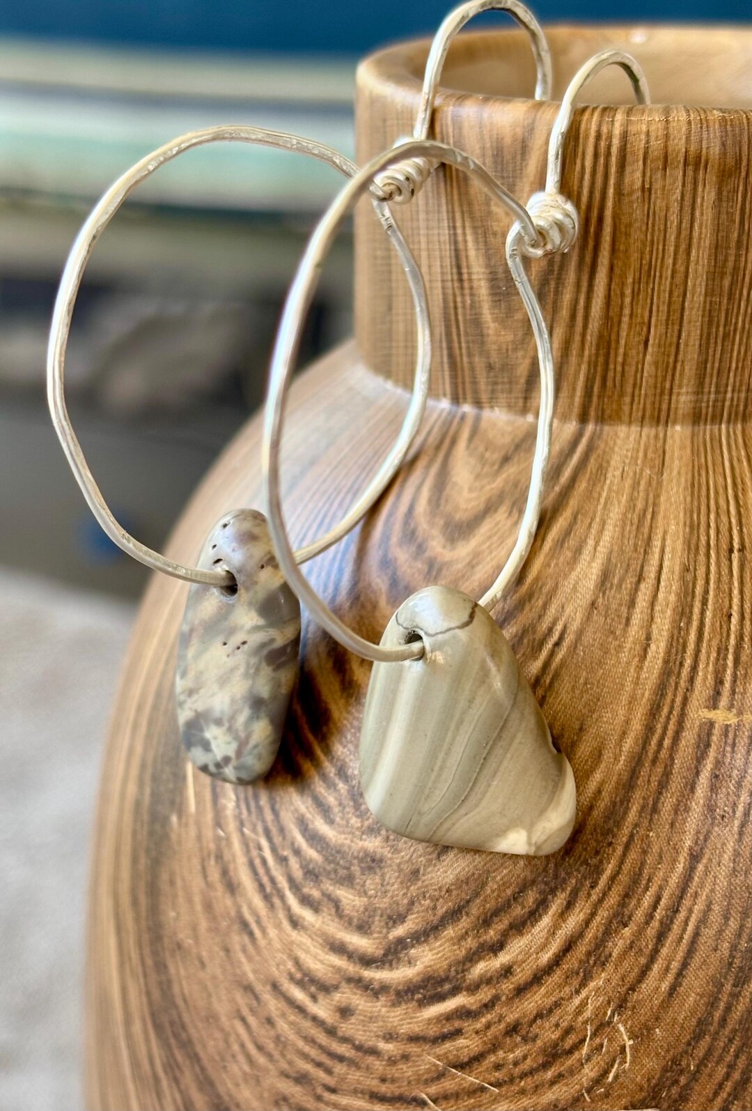 Mismatched Flint and Jasper Silver Hoop Earrings - Etsy