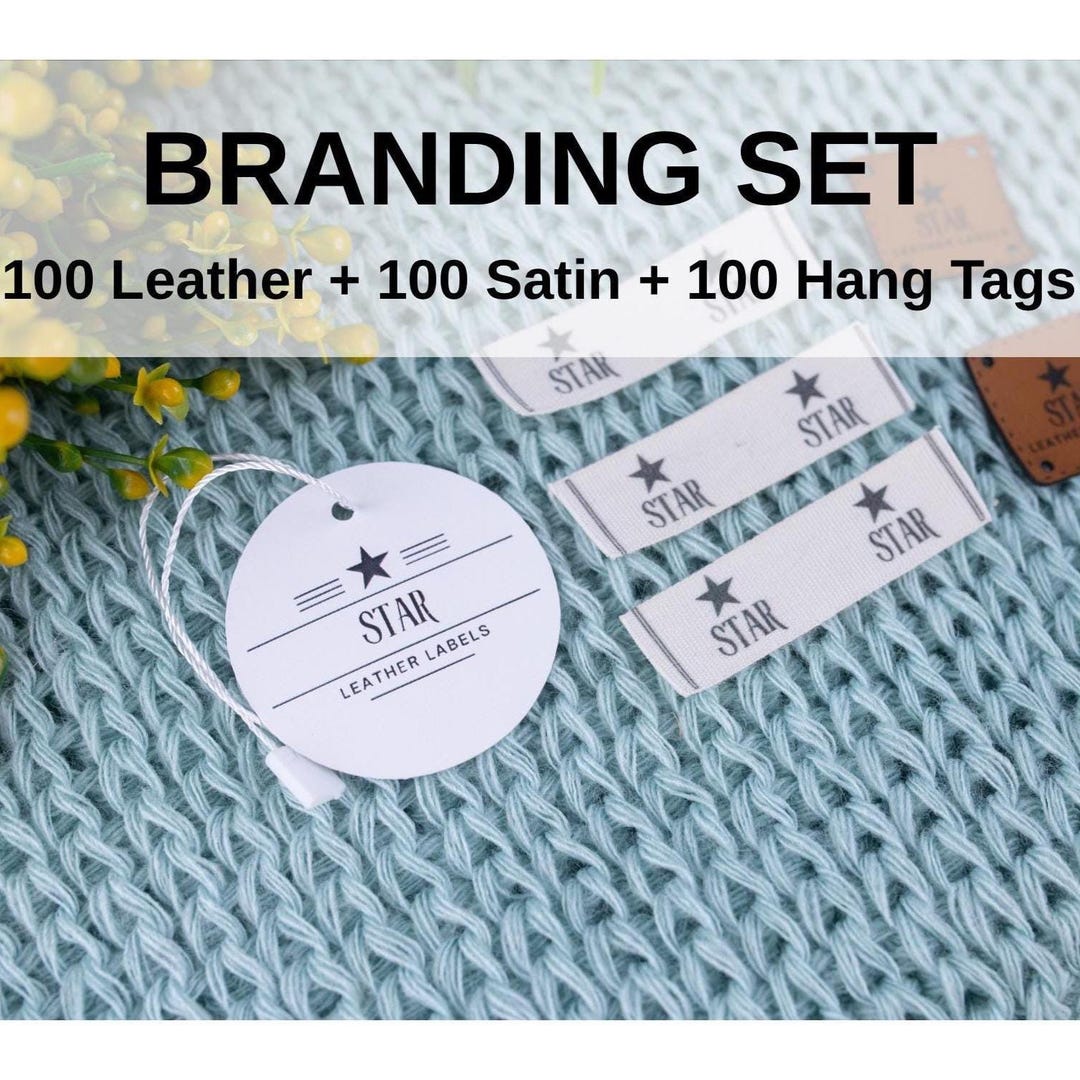 300 Piece Set Custom Branding Kit: Leather Tags, Satin Labels & Hang ...