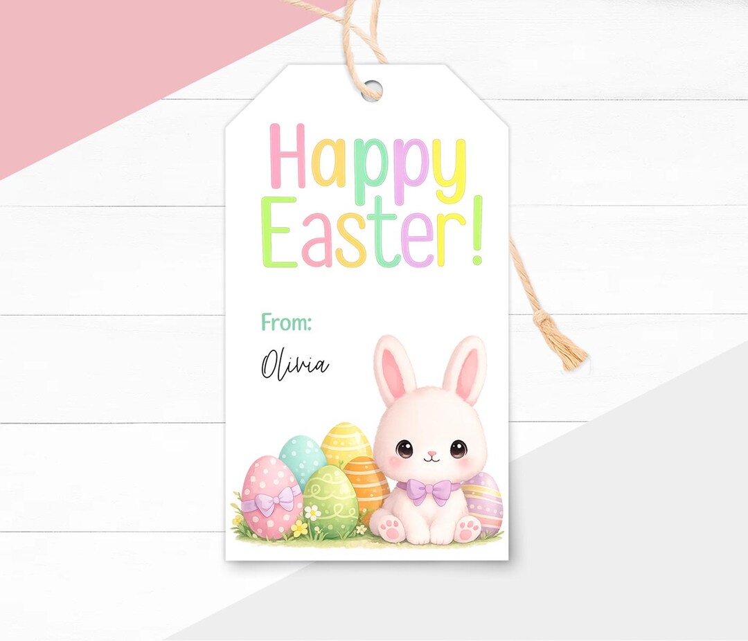 Happy Easter Gift Tags Printable, Bunny Easter Basket Label, Kids Treat ...