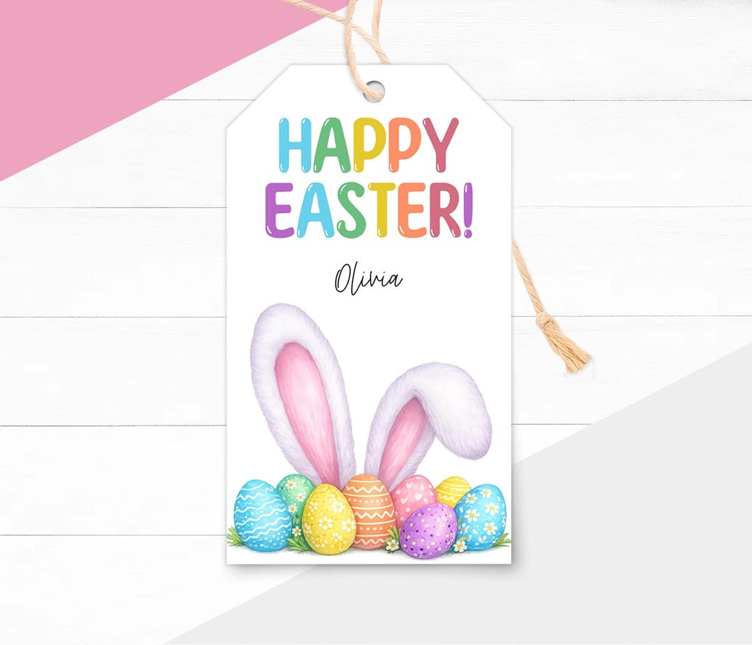 Happy Easter Gift Tags Printable, Bunny Ears Basket Label, Kids Treat ...